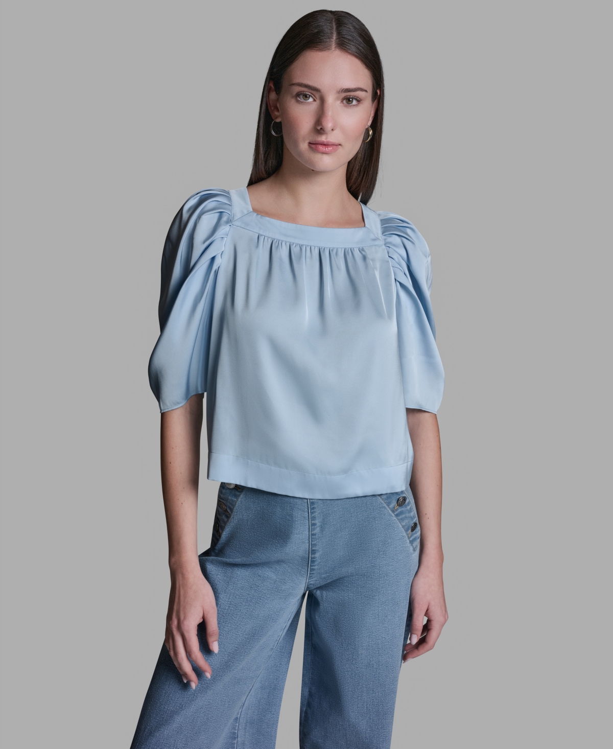 Click here for Bcbg Womens Square Neck Puff-Sleeve Top - Morning... prices