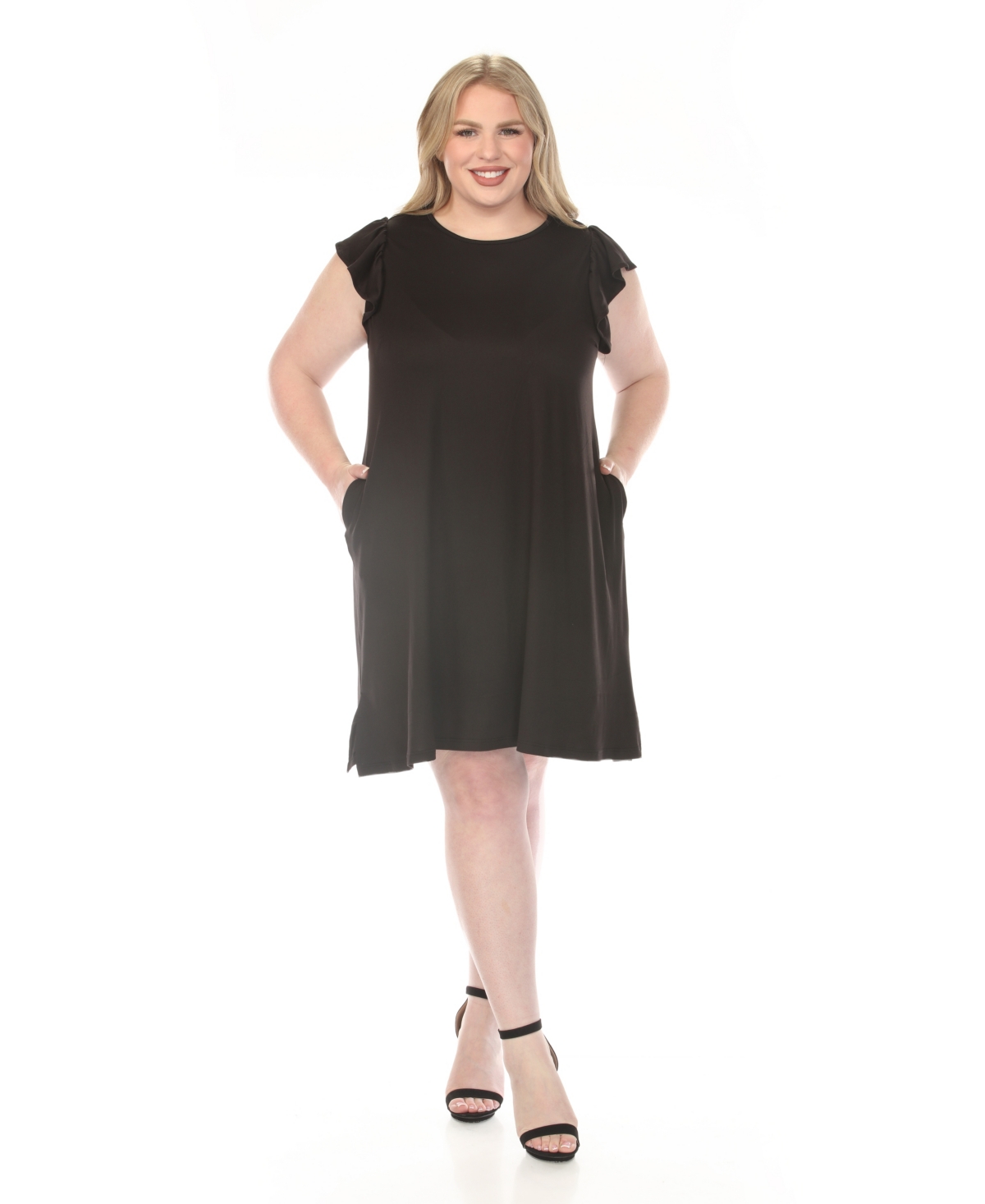 Click here for White Mark Plus Size Crew Neck Ruffle Sleeve Dress... prices