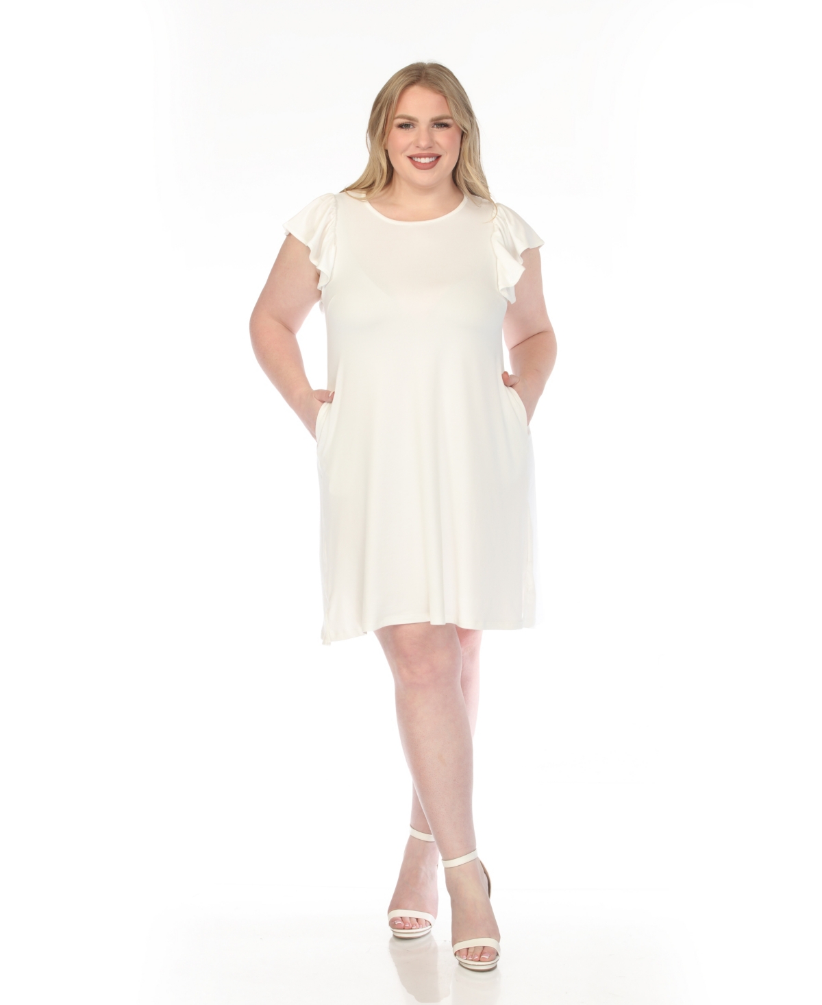 Click here for White Mark Plus Size Crew Neck Ruffle Sleeve Dress... prices
