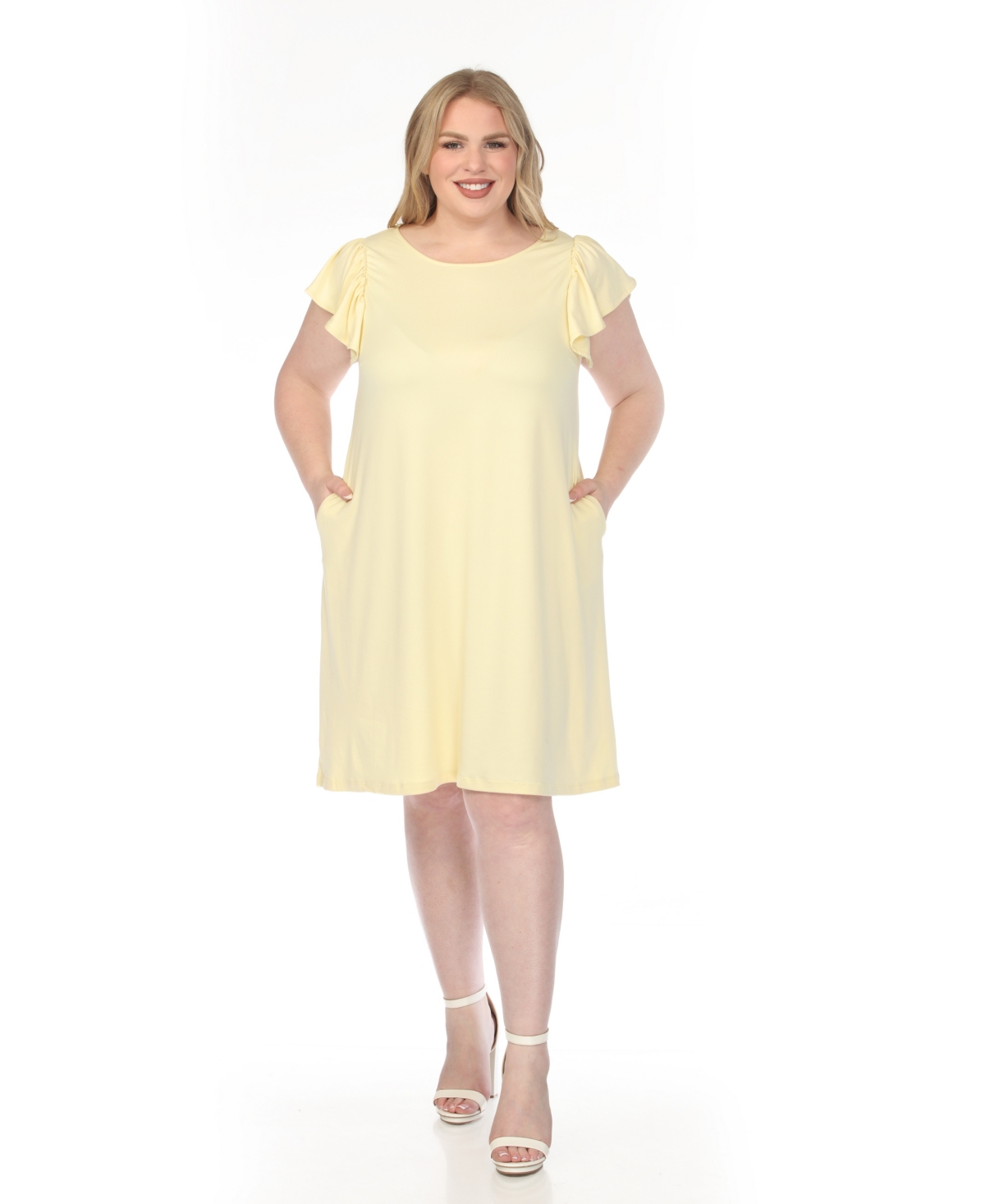 Click here for White Mark Plus Size Crew Neck Ruffle Sleeve Dress... prices