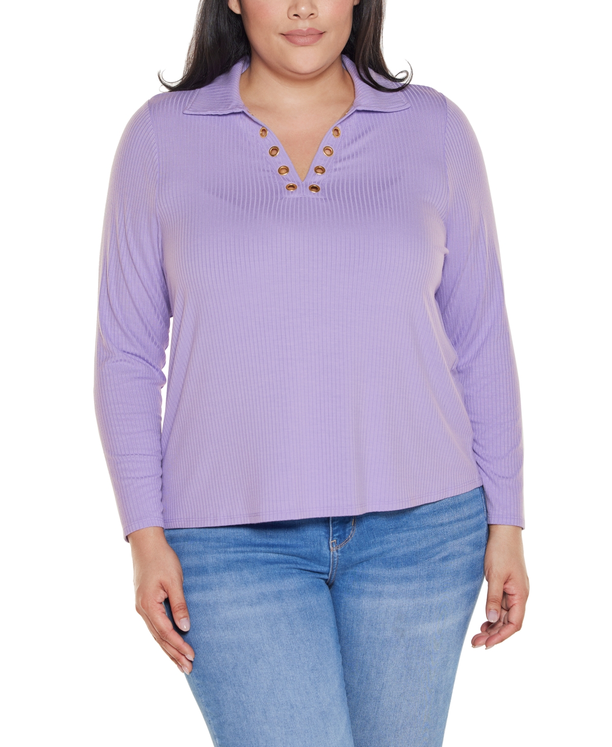 Click here for Belldini Plus Size Grommet-Trim Split-v Knit Top -... prices