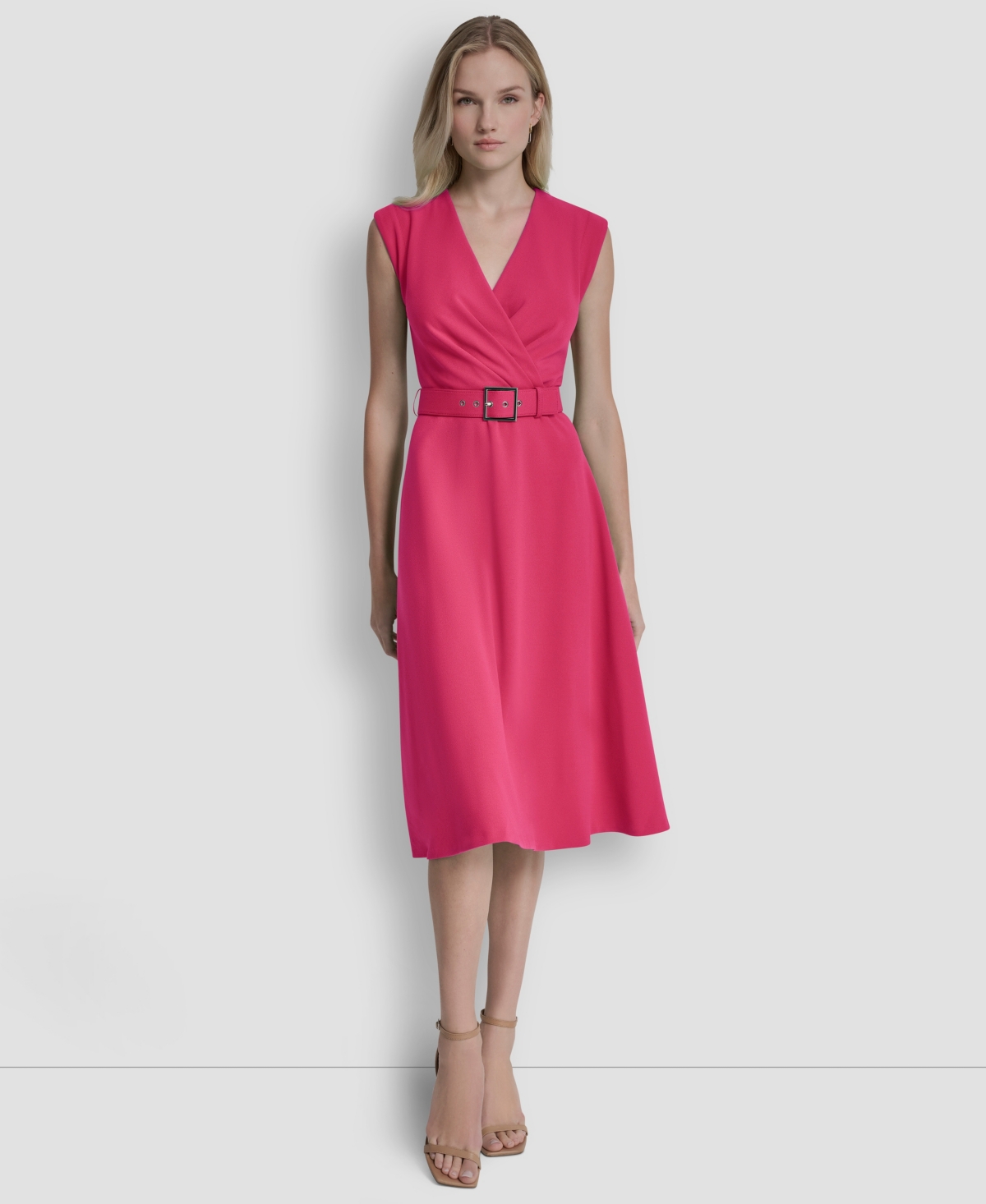 Click here for Dkny Womens V-Neck Belted Dress - Hot Pink prices
