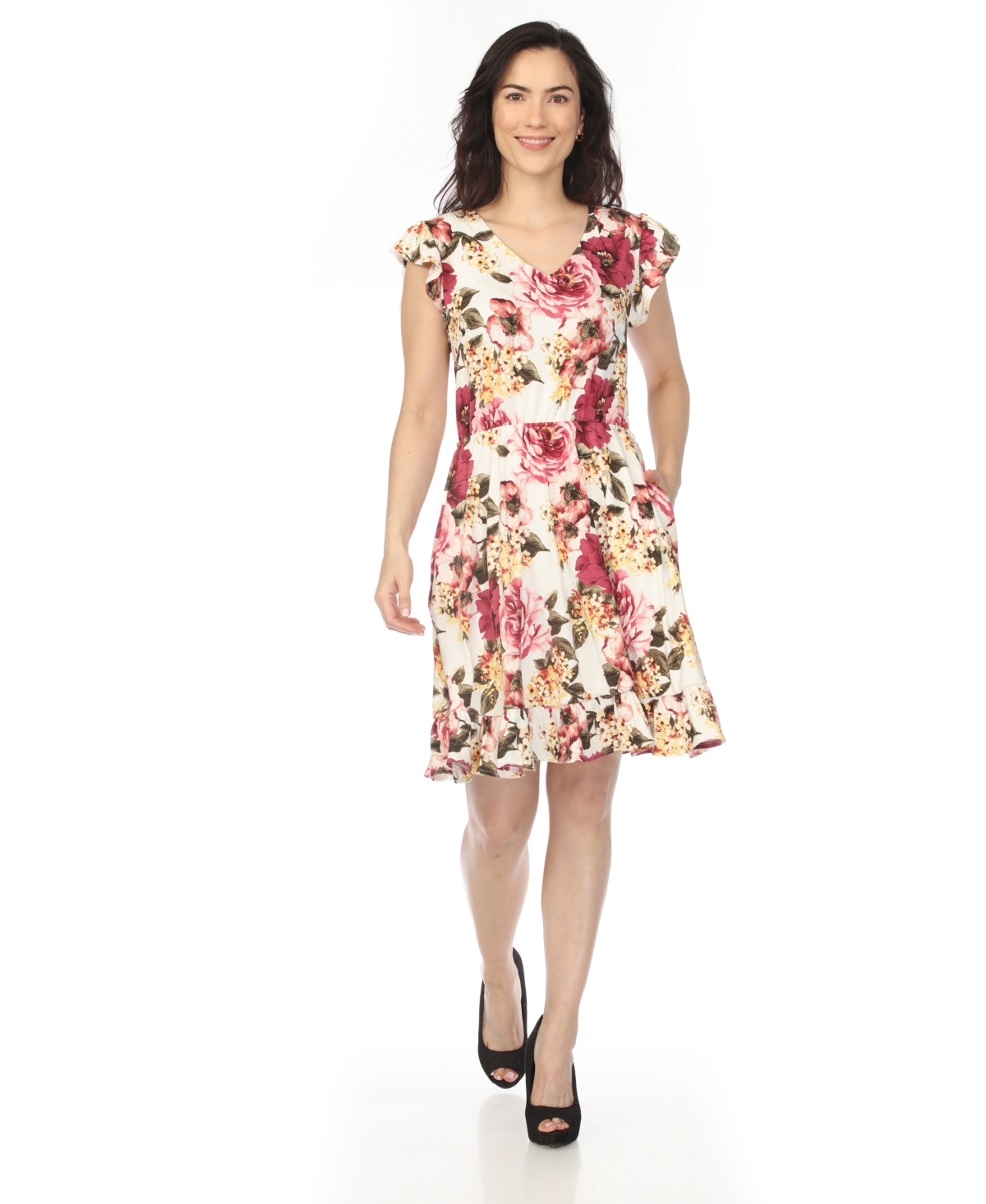 Click here for White Mark Womens V-Neck Empire Dress - Ivory/Mauv... prices