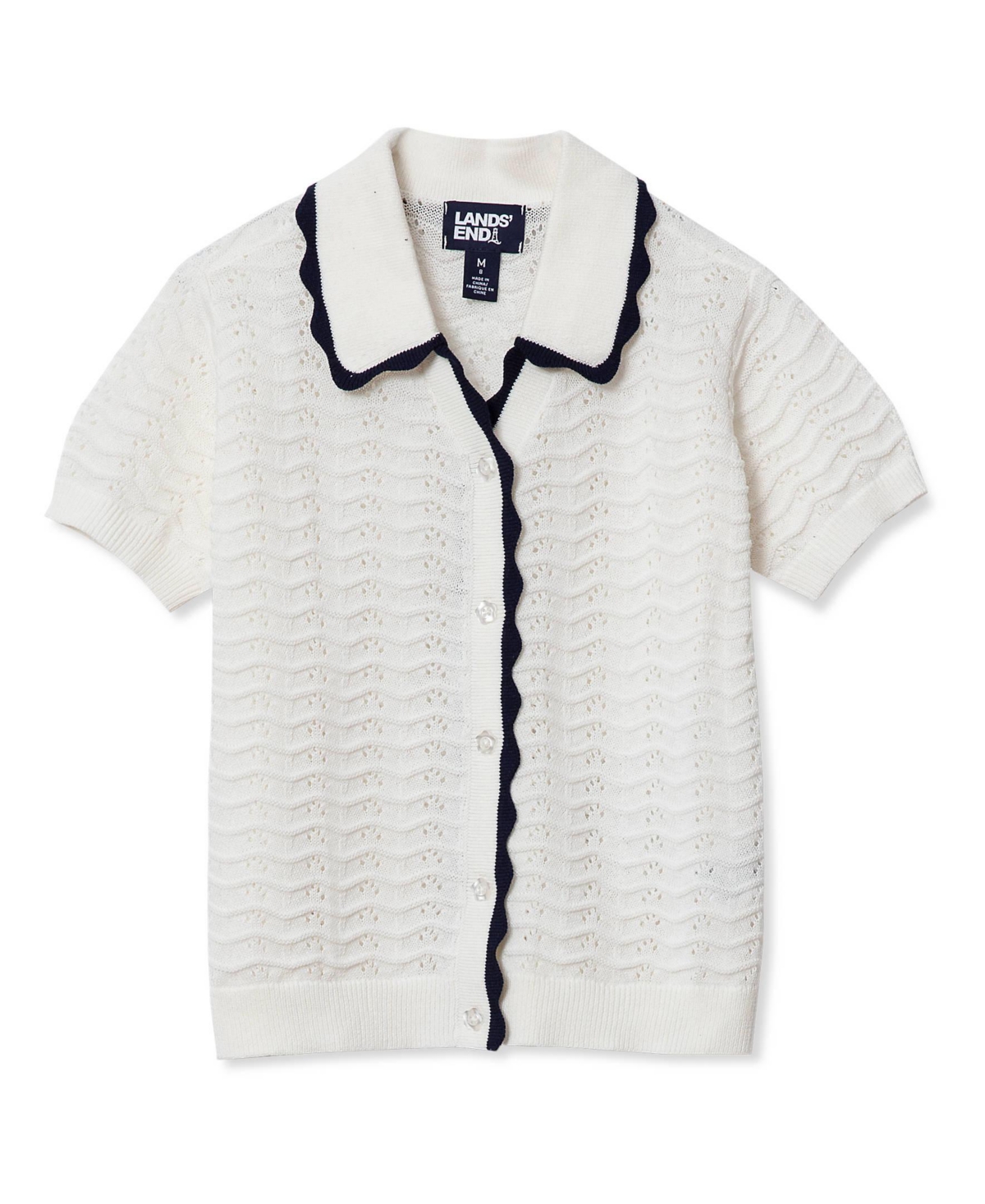 Click here for Lands End Girls Short Sleeve Collared Sweater - Iv... prices