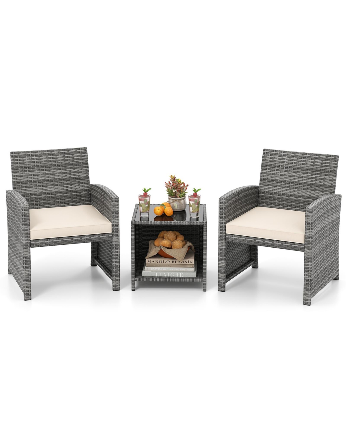 Click here for Gymax 3 Pieces Patio Furniture Set Pe Rattan Chair... prices