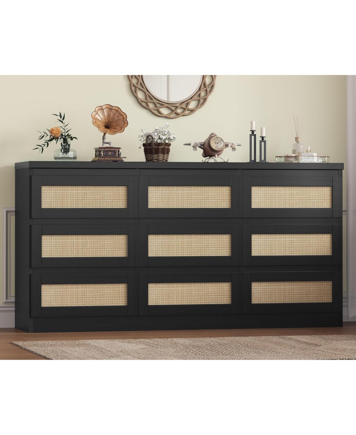 Click here for gaomon 9 drawer farmhouse rattan dresser with char... prices