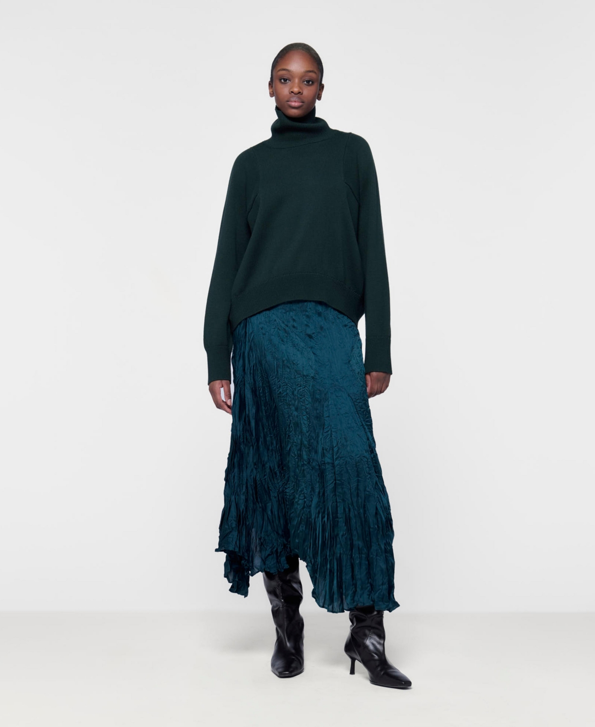 Click here for Leem Womens Asymmetric Plisse Skirt - Green prices