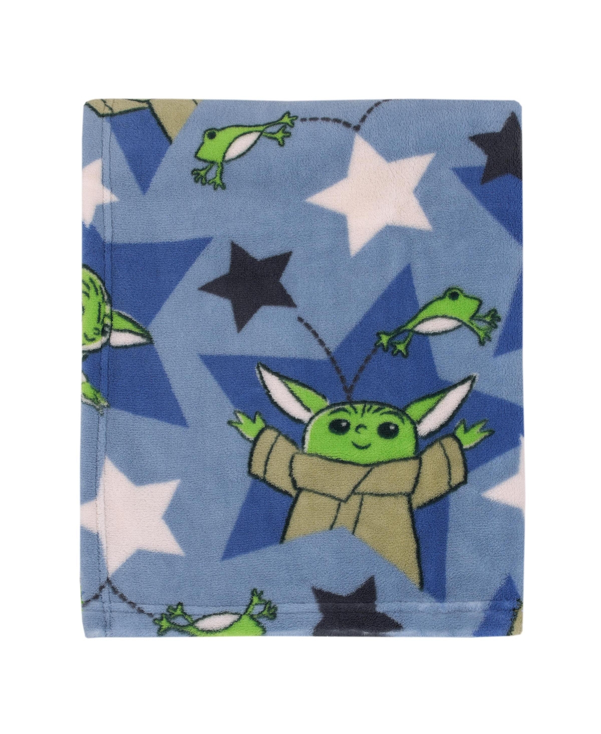 NoJo Star Wars The Child Cutest in the Galaxy Blue  Green  and Gray  Grogu  Stars  and Hover Pod Super Soft Toddler Blanket