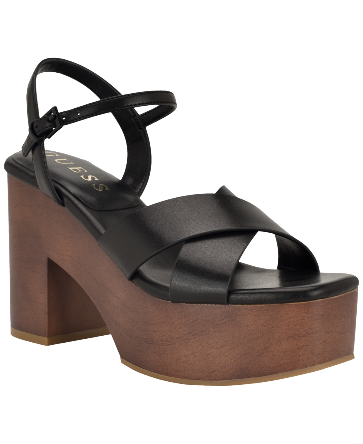 Click here for Guess Womens Qeelin Criss-Cross High Block Heel Pl... prices