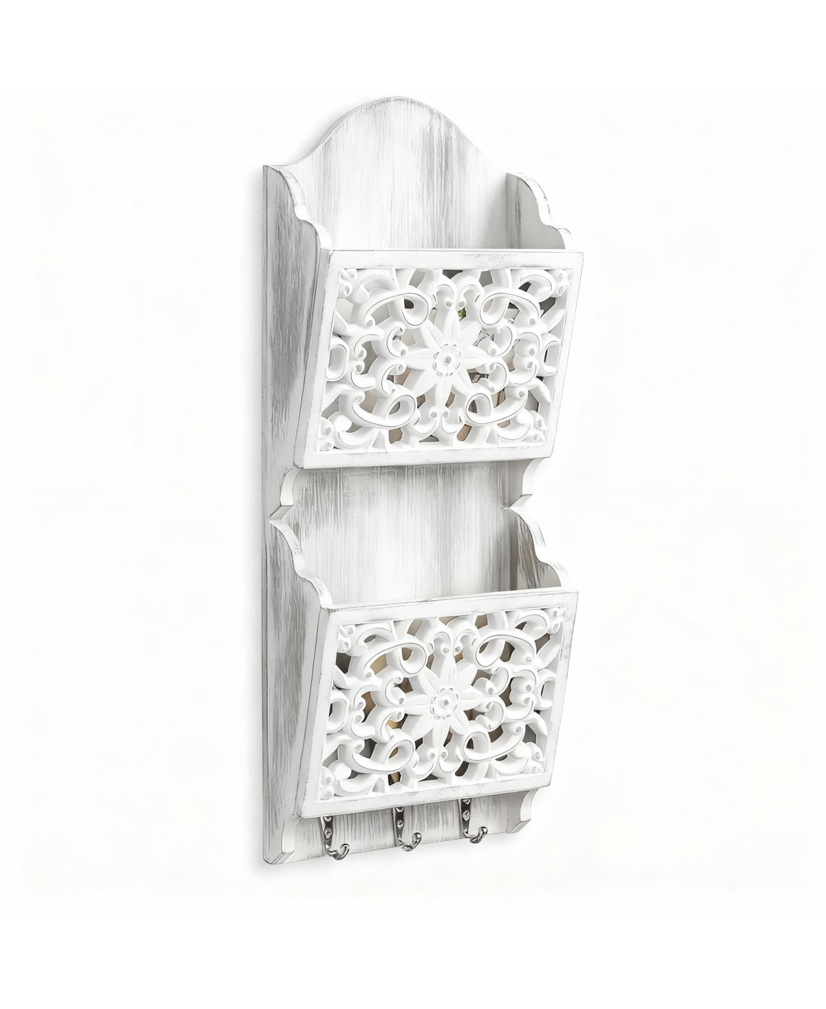 Click here for Wooden Mail Rack with 2 Slots & 3 Hooks for Keys a... prices