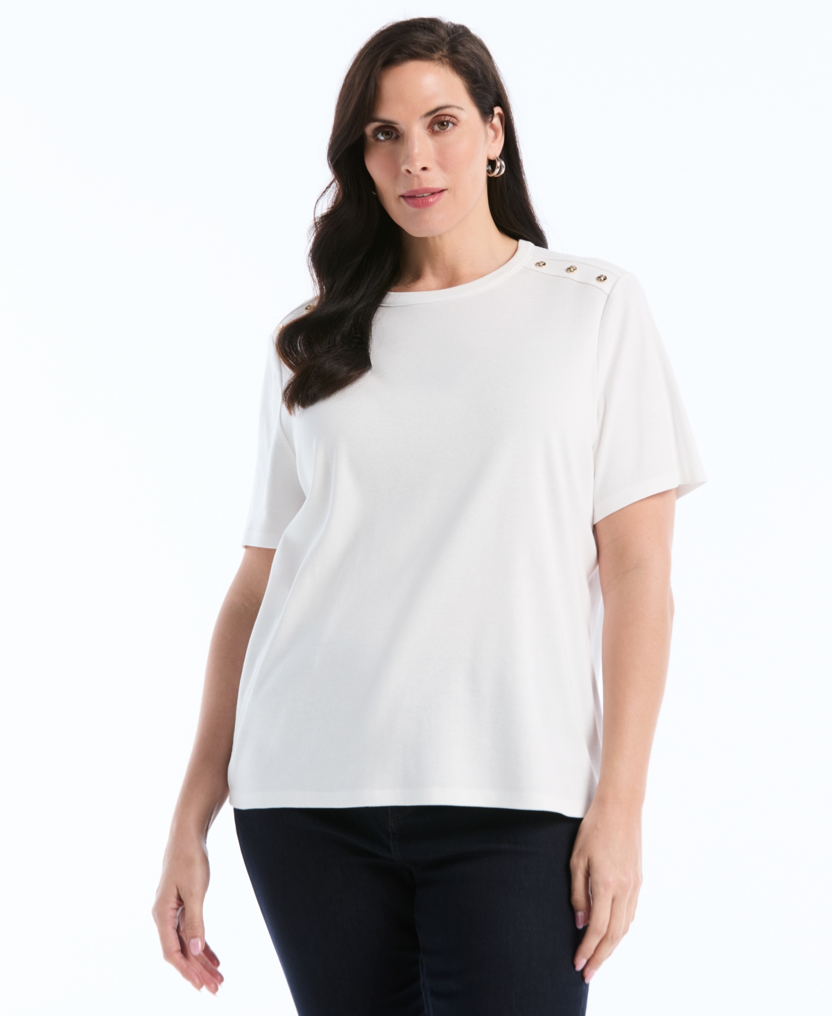 Click here for Rafaella Plus Size Button Detail Short-Sleeve Top... prices