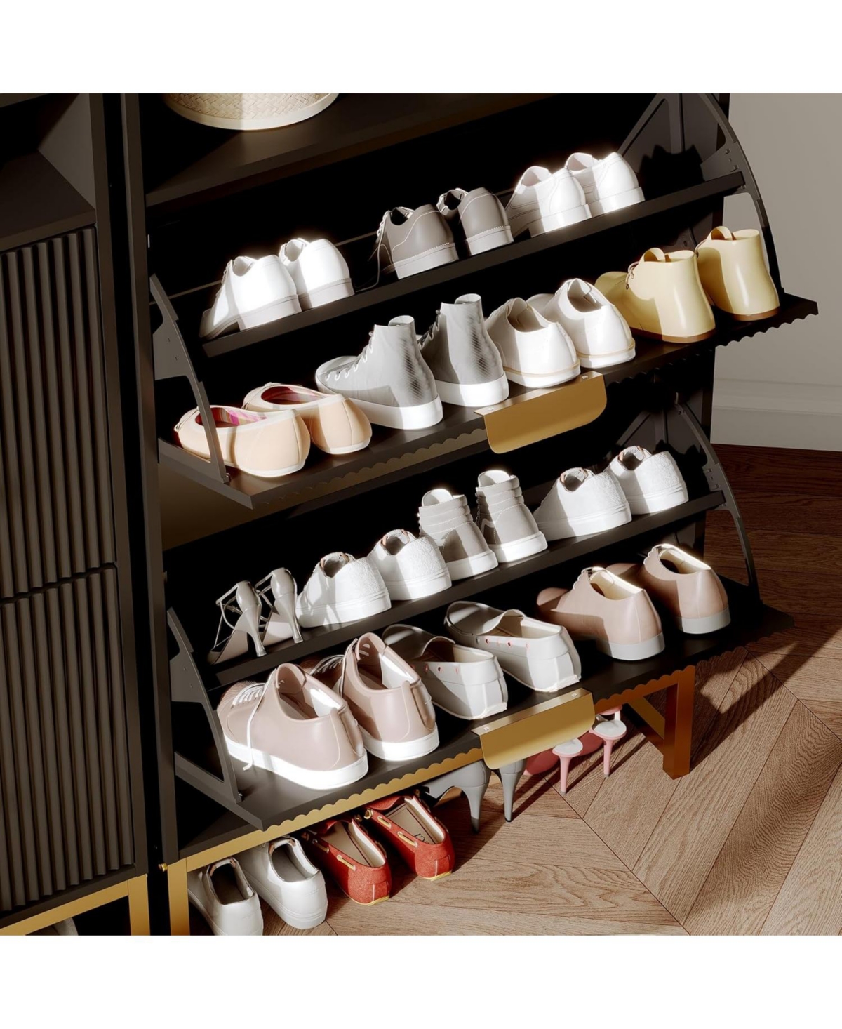 Click here for gaomon Fluted Wood Shoe Cabinet - 2 Flip Drawers +... prices