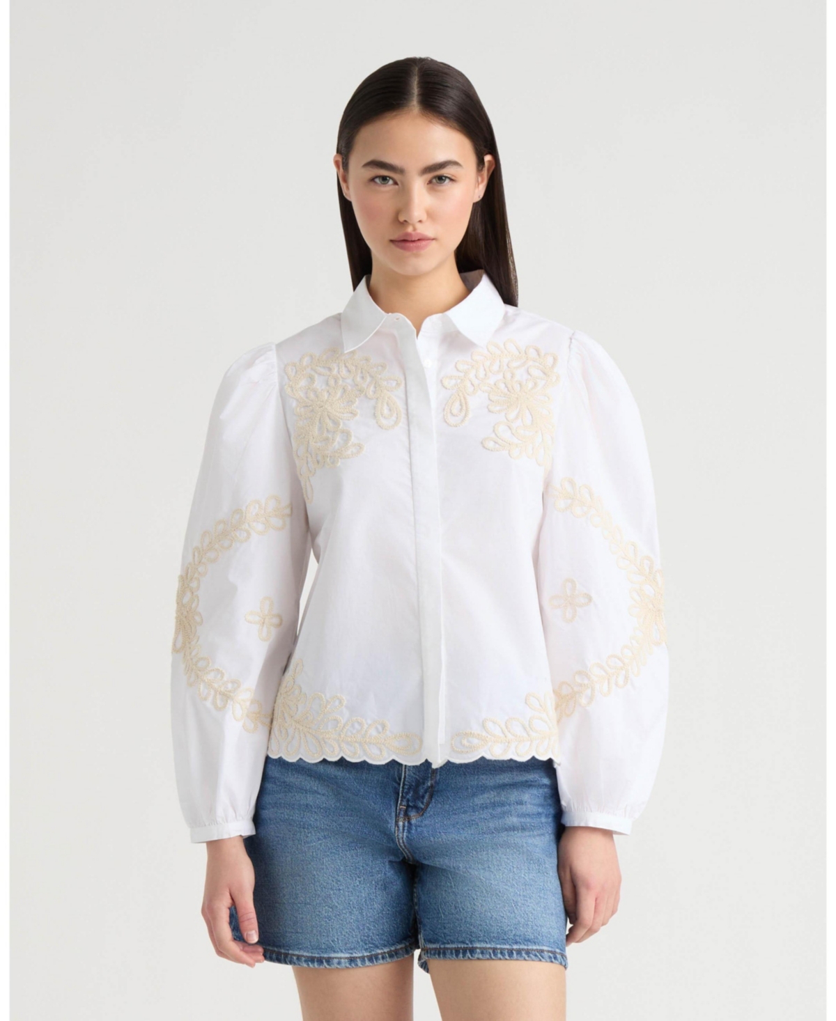 Click here for Nvlt Womens Embroidered Poplin Shirt - White prices