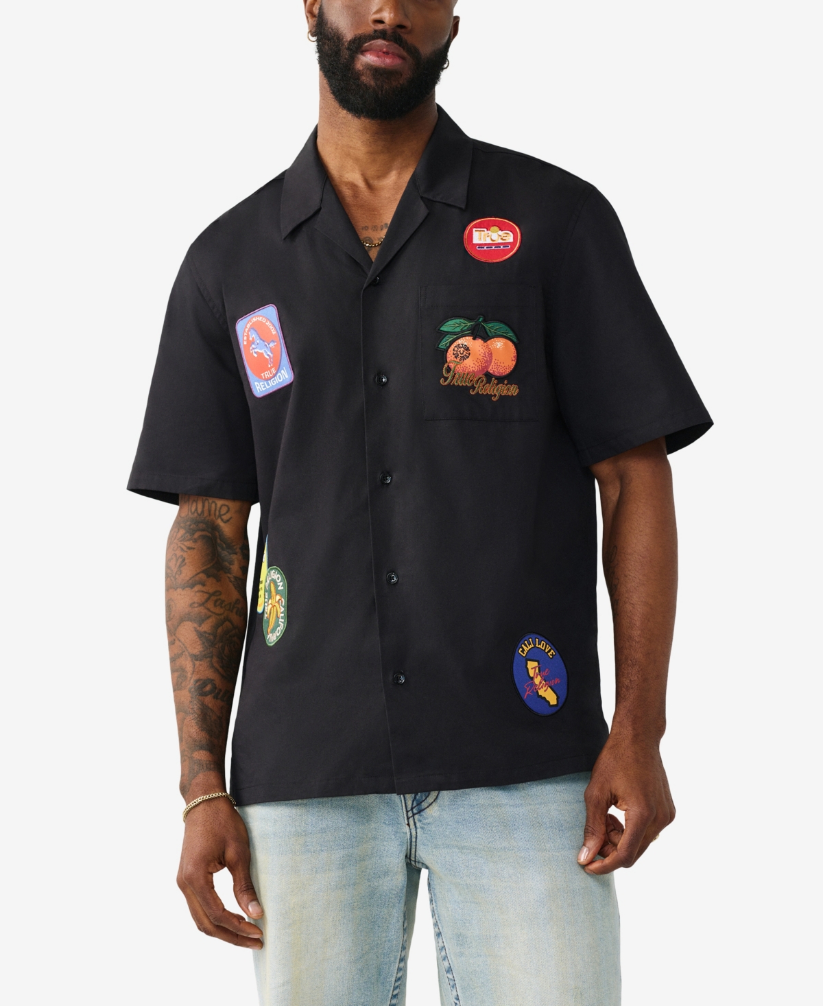 Click here for True Religion Mens Short-Sleeve Twill Camp-Collar... prices