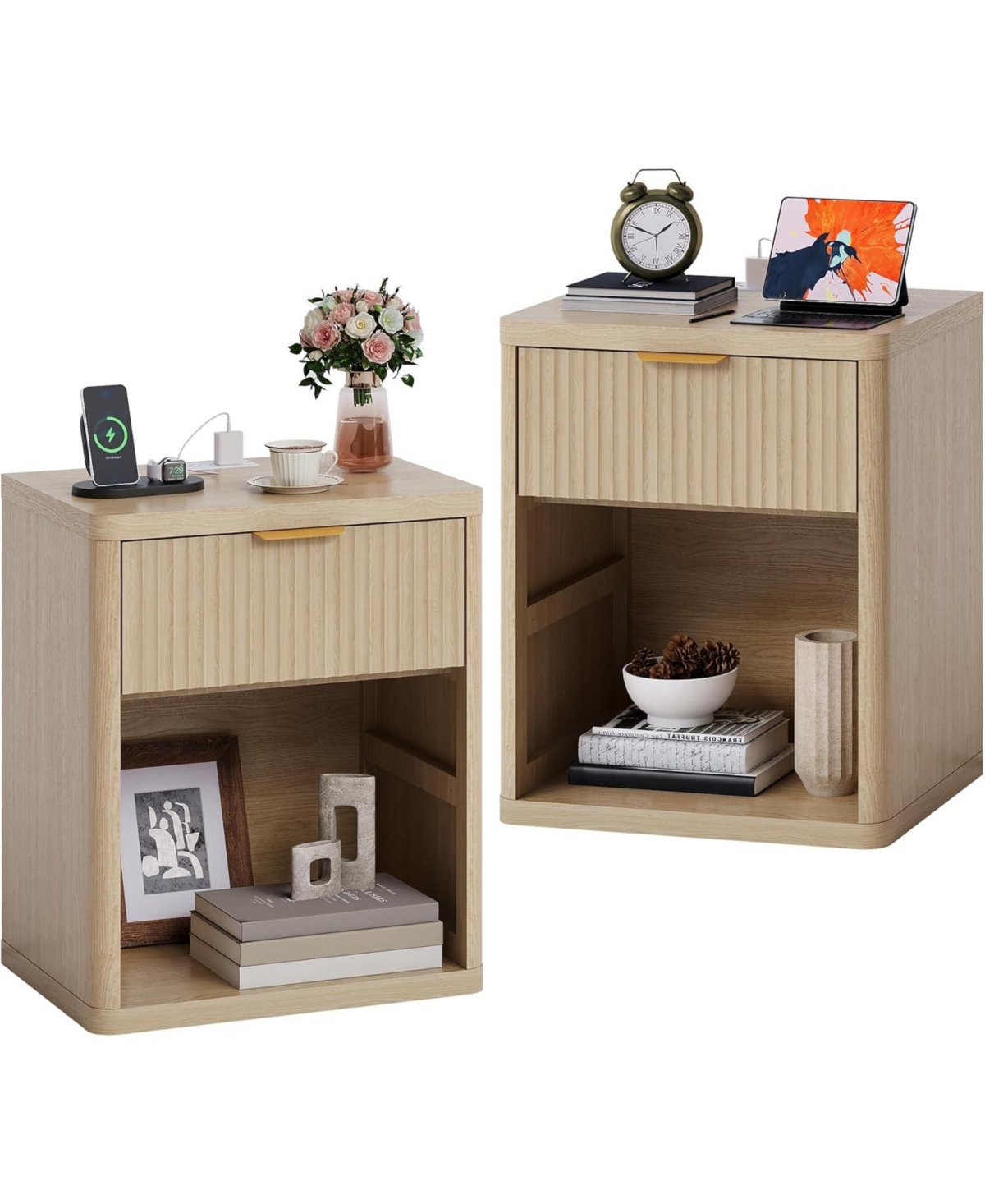 Click here for gaomon Fluted Nightstand with Charging Station  Be... prices