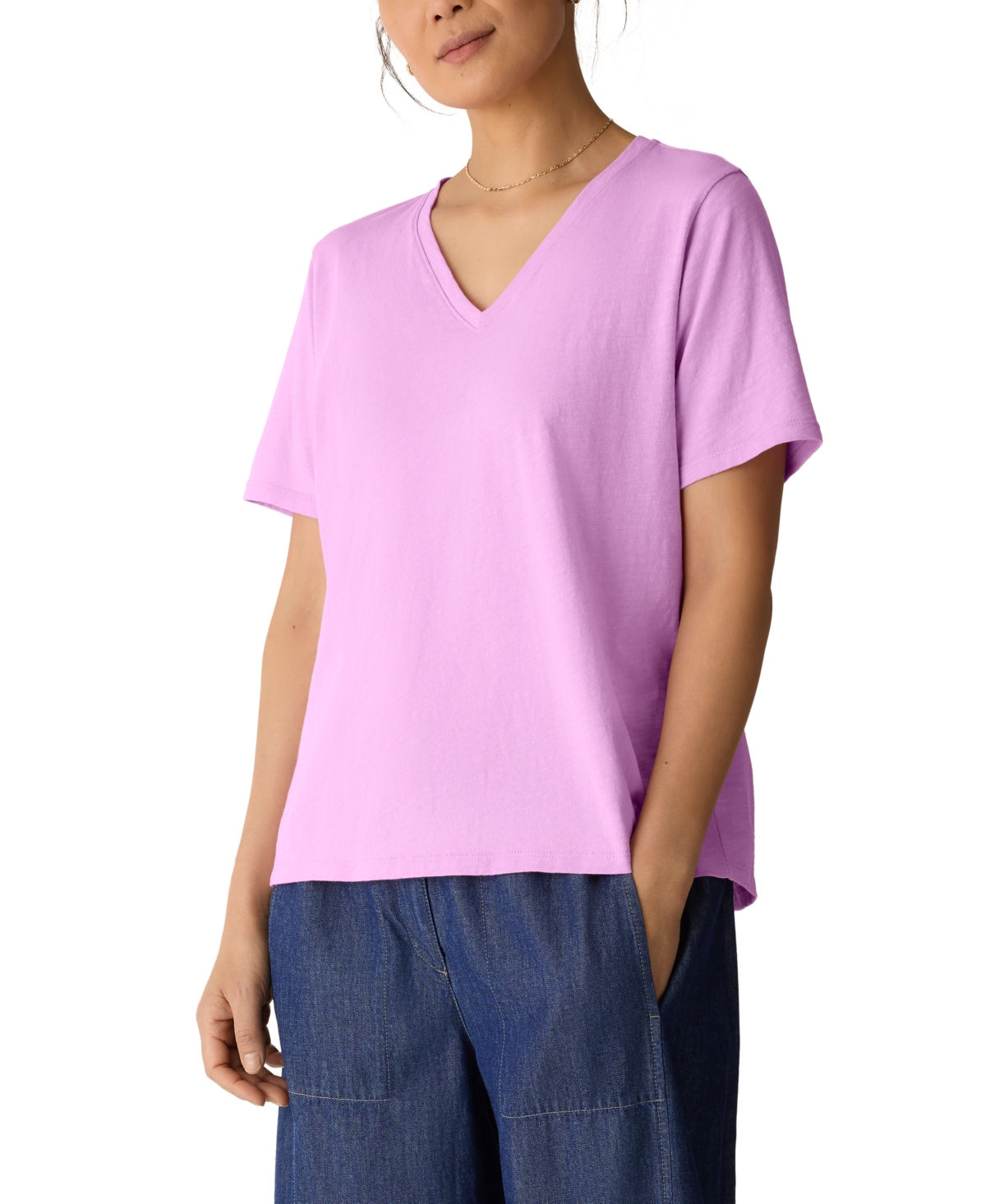 Click here for Eileen Fisher Womens V-Neck Pull-On T-Shirt - Brig... prices