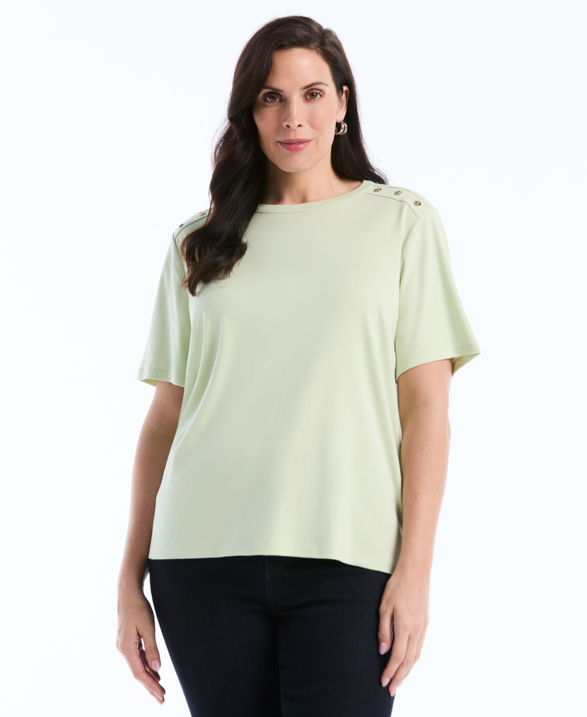 Click here for Rafaella Plus Size Button Detail Short-Sleeve Top... prices