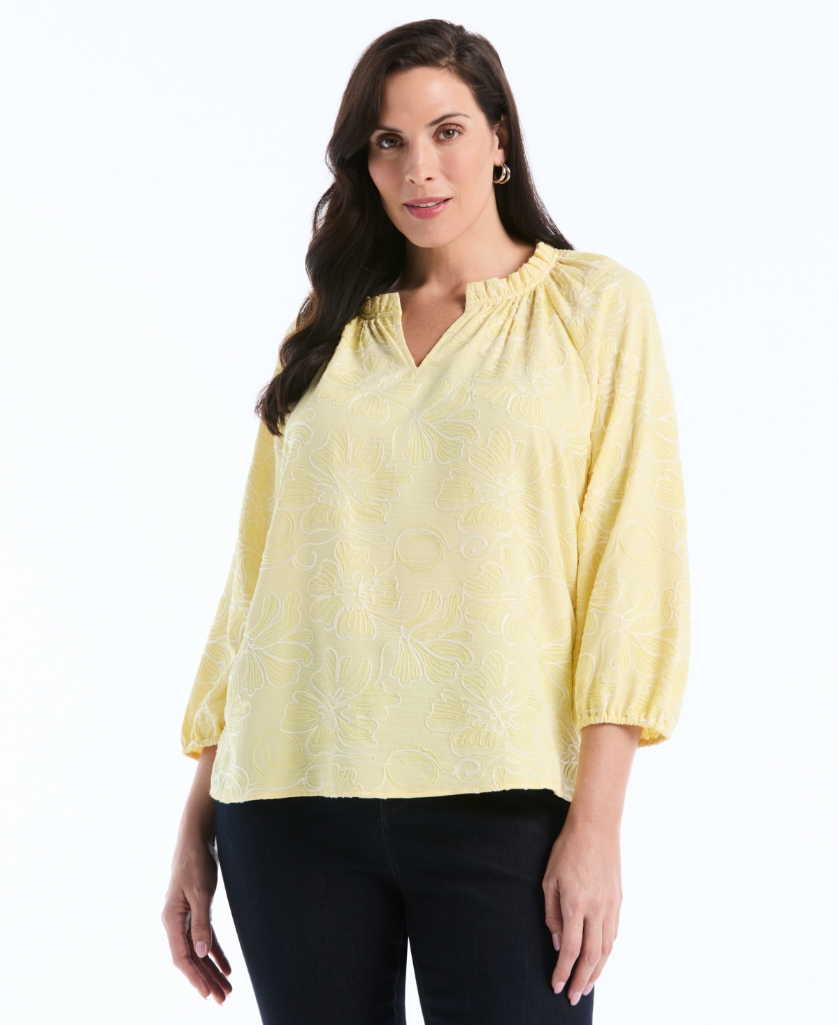 Click here for Rafaella Plus Size Floral Embroidered 3/4-Sleeve B... prices