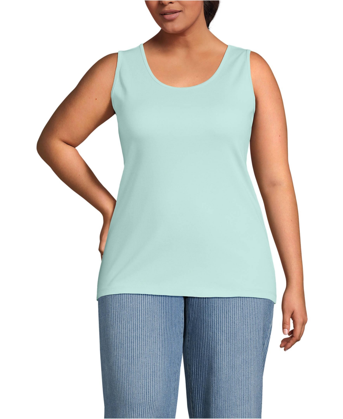 Click here for Lands End Womens Plus Size Cotton Tank Top - Pale... prices