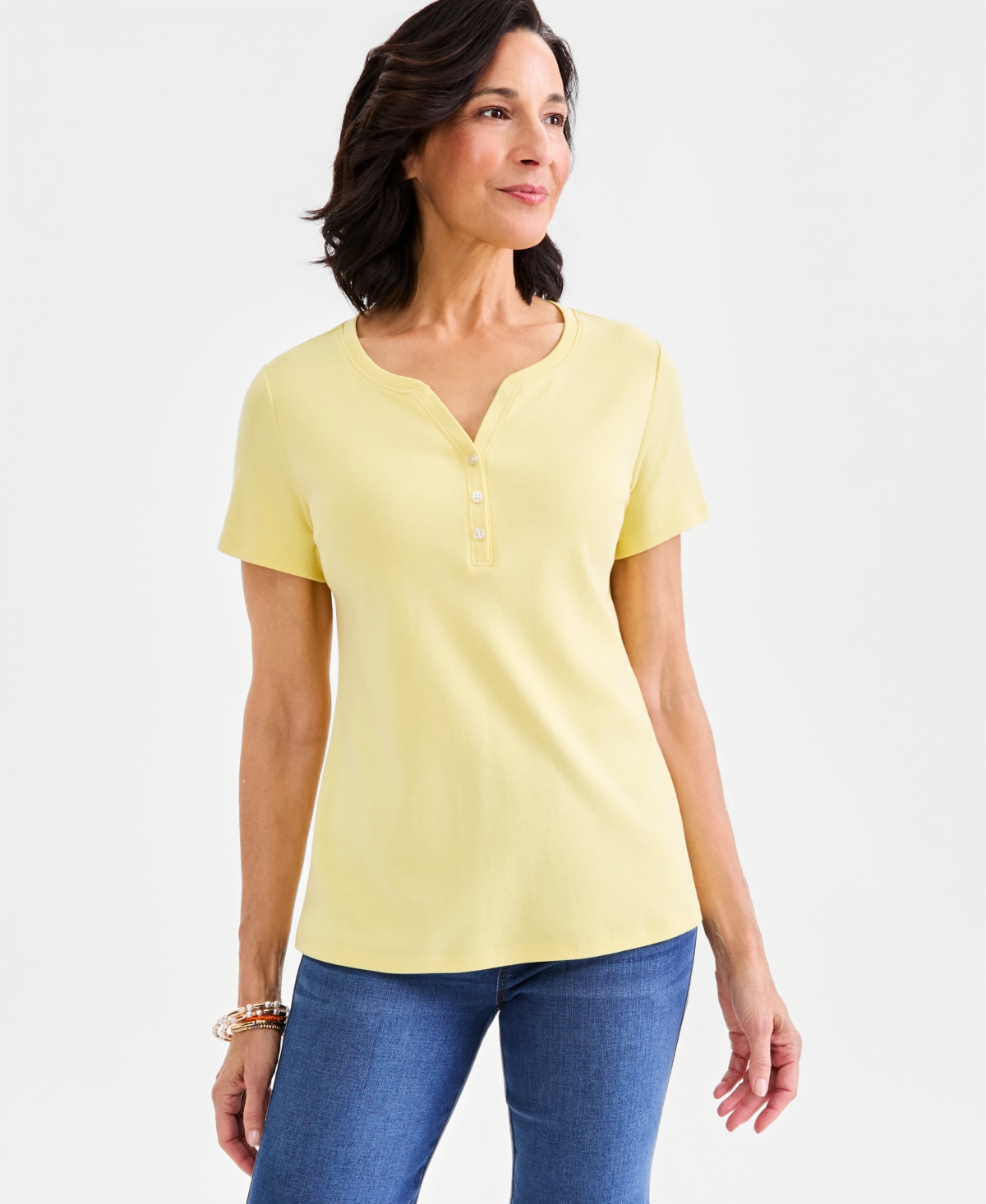 Click here for Style & Co Womens Short-Sleeve Cotton Henley Top... prices