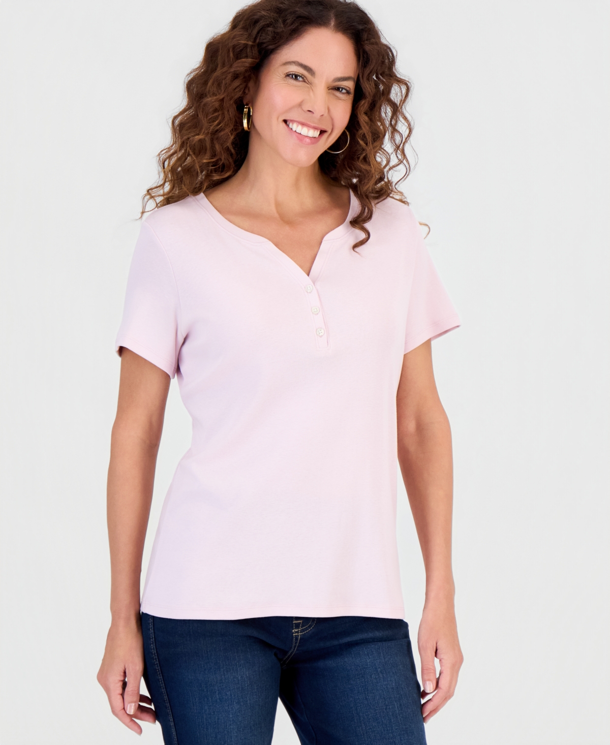 Click here for Style & Co Womens Short-Sleeve Cotton Henley Top... prices