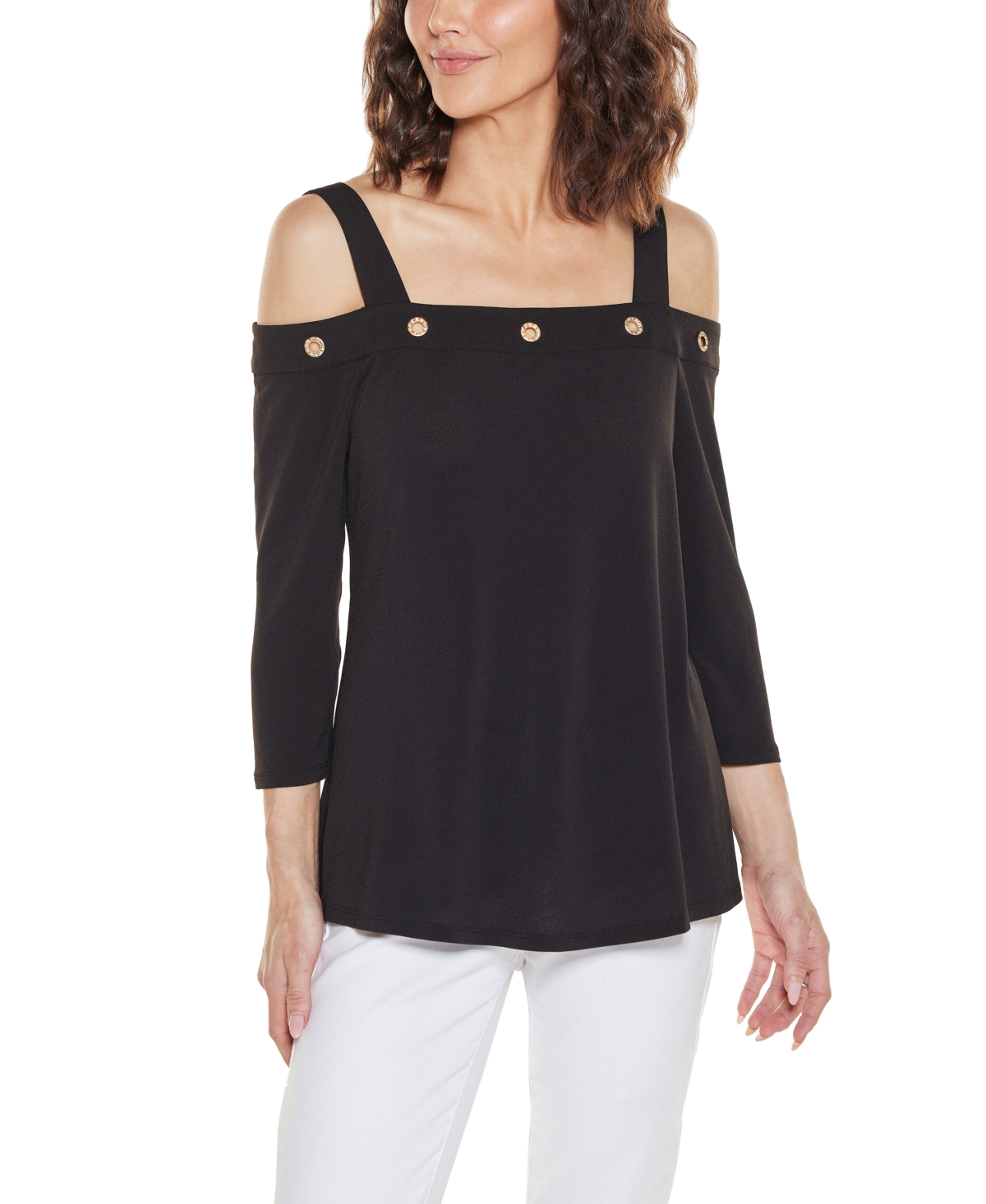 Click here for Belldini Womens Grommet Trim Cold Shoulder Top - B... prices