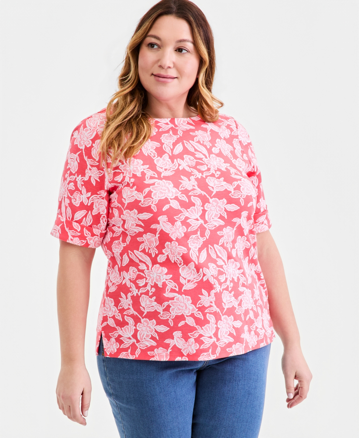 Click here for Style & Co Plus Size Boat-Neck Elbow Sleeve Cotton... prices