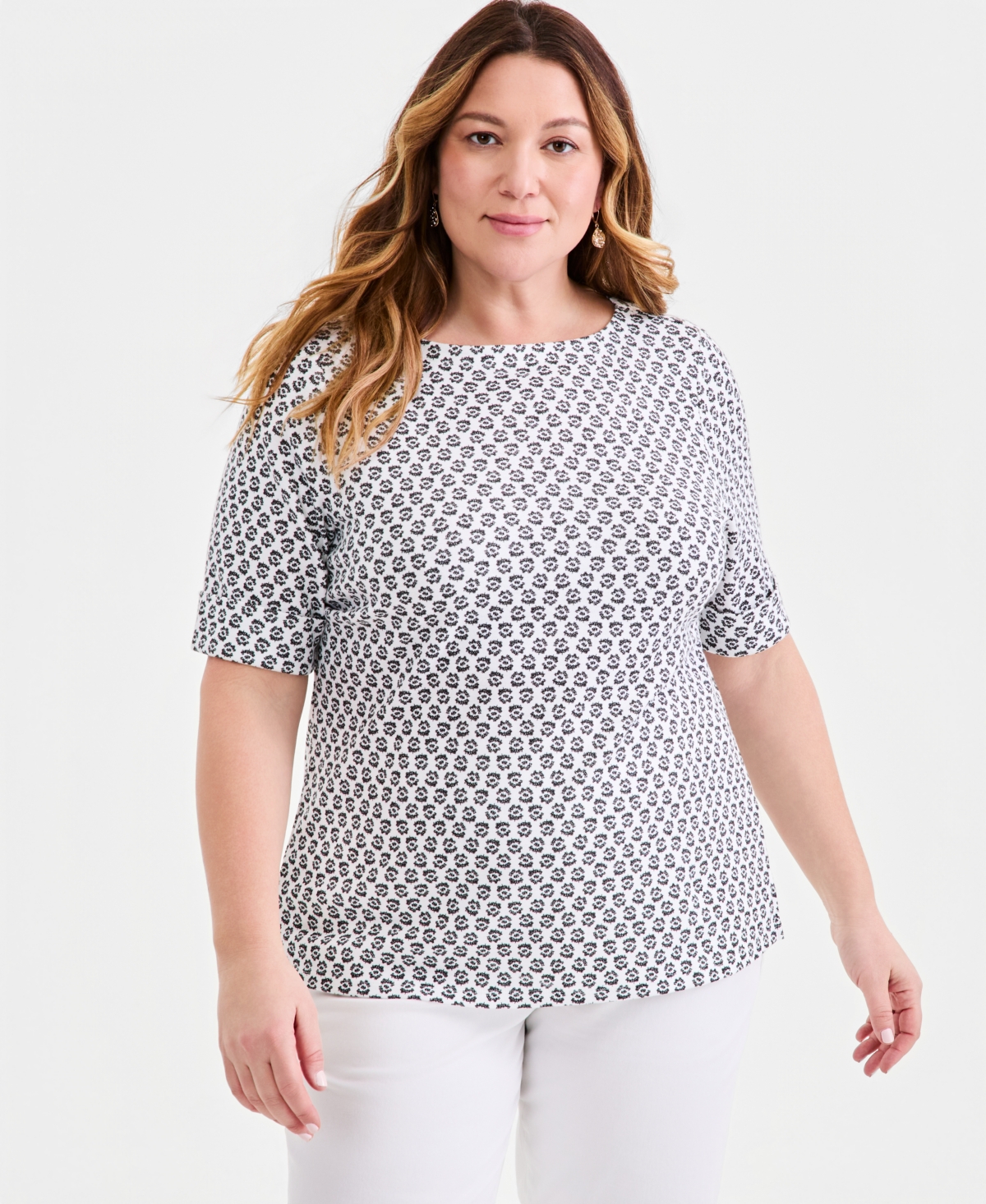 Click here for Style & Co Plus Size Boat-Neck Elbow Sleeve Cotton... prices