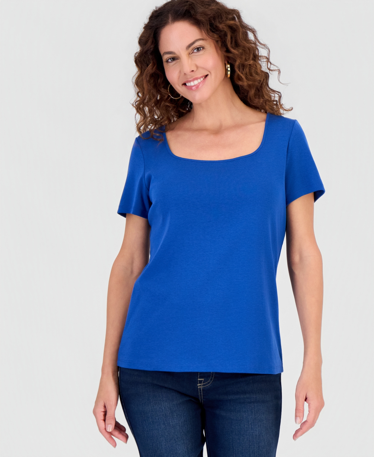 Click here for Style & Co Womens Cotton Square-Neck Short-Sleeve... prices