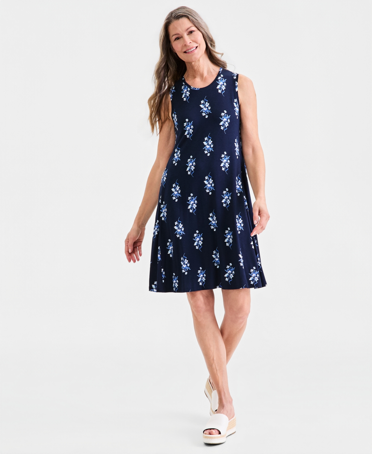 Click here for Style & Co Womens Printed Sleeveless Knit Dress  M... prices