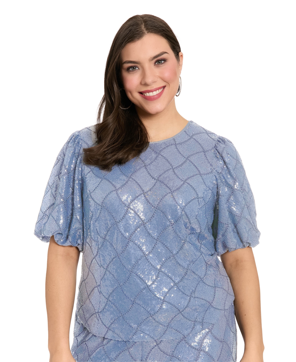 Click here for Muse Plus Size Jewel Neck Bubble-Sleeve Top - Lake... prices