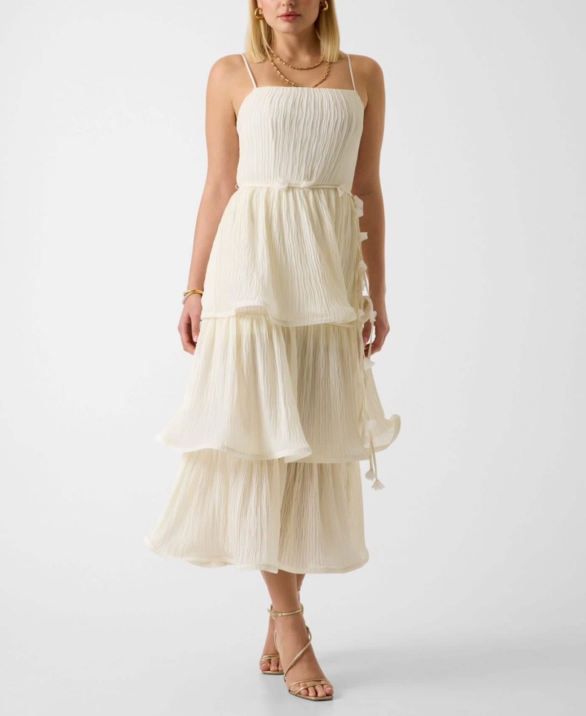 Click here for Guess Womens Alessia Square Neck Tiered Dress - DO... prices