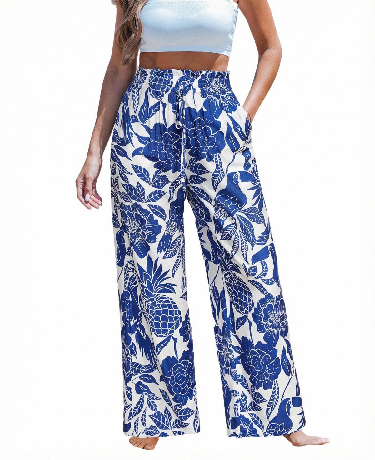 Click here for Cupshe Womens Overcast Floral Pants - Medium blue prices