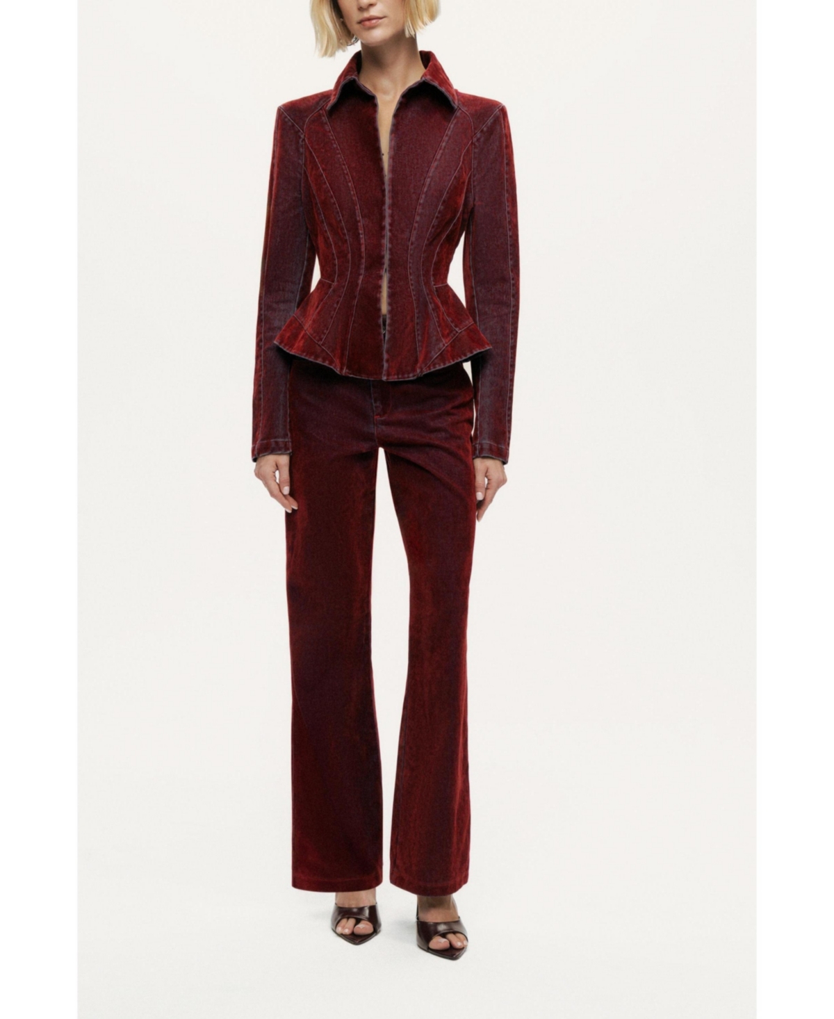 Click here for Nocturne Womens Velvet Straight-Leg Pants - Burgun... prices