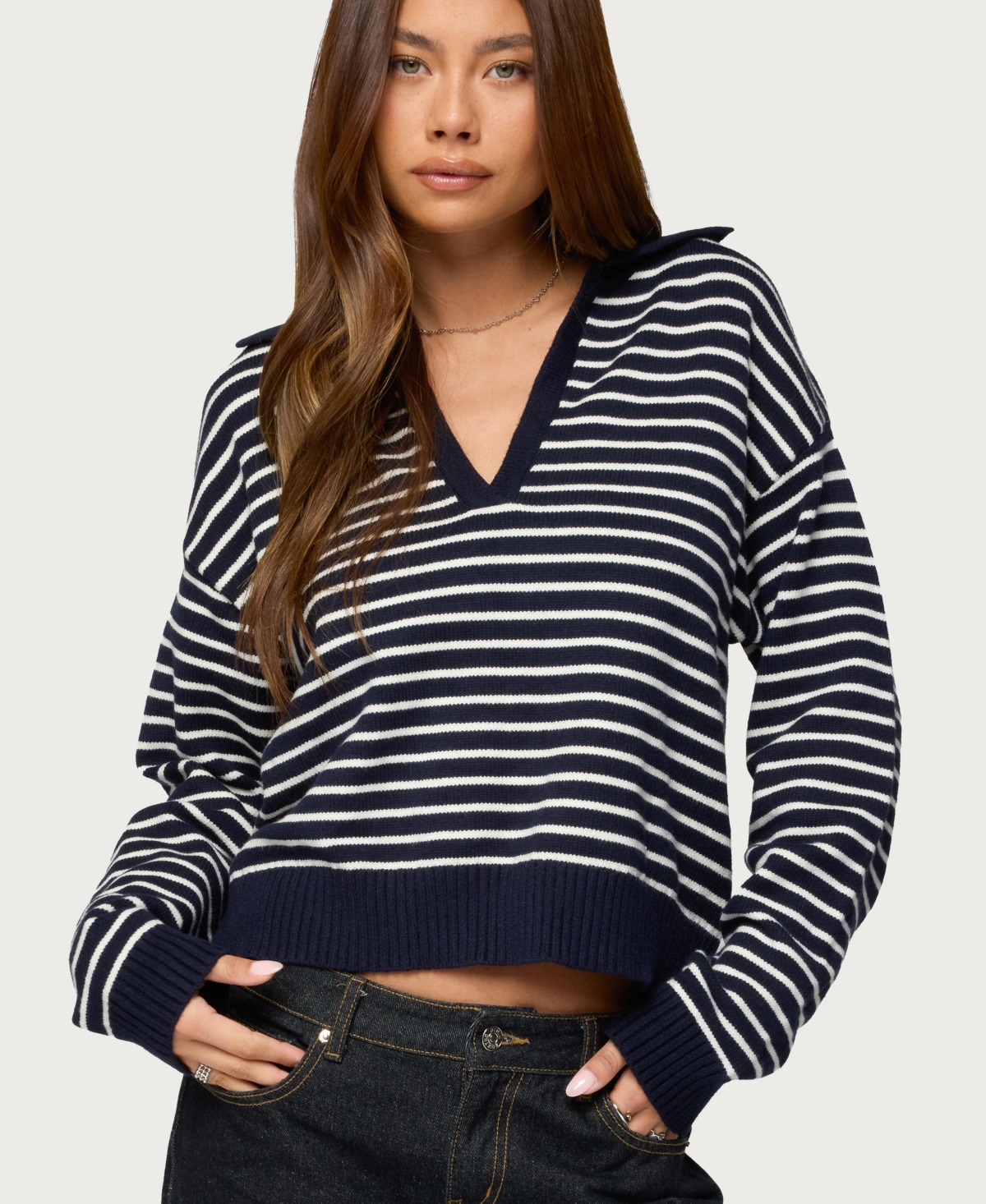 Click here for Edikted Womens Copenhagen Oversized Striped Sweate... prices
