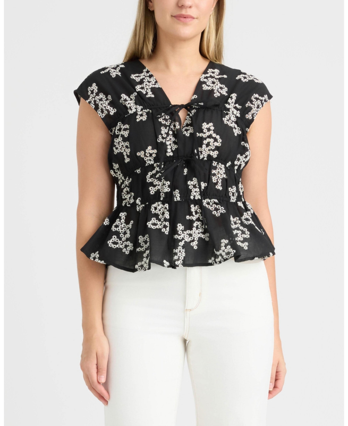 Click here for Ellen Tracy Womens Shirred Sleeveless Top with Fro... prices