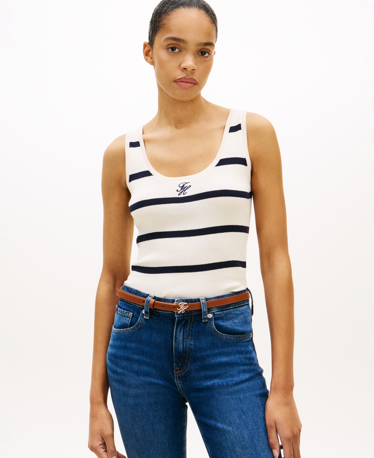 Click here for Tommy Hilfiger Womens Monogram Script Striped Scoo... prices