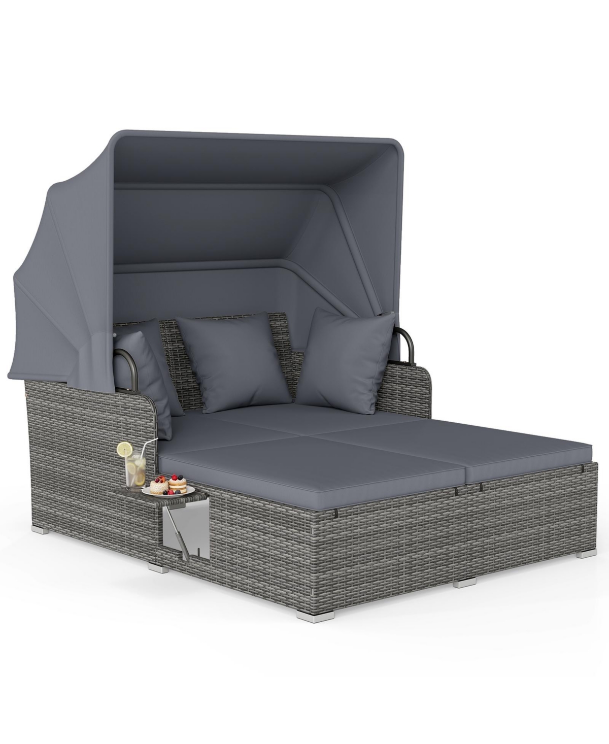 Click here for Gymax Patio Rattan Daybed Lounge Retractable Top C... prices