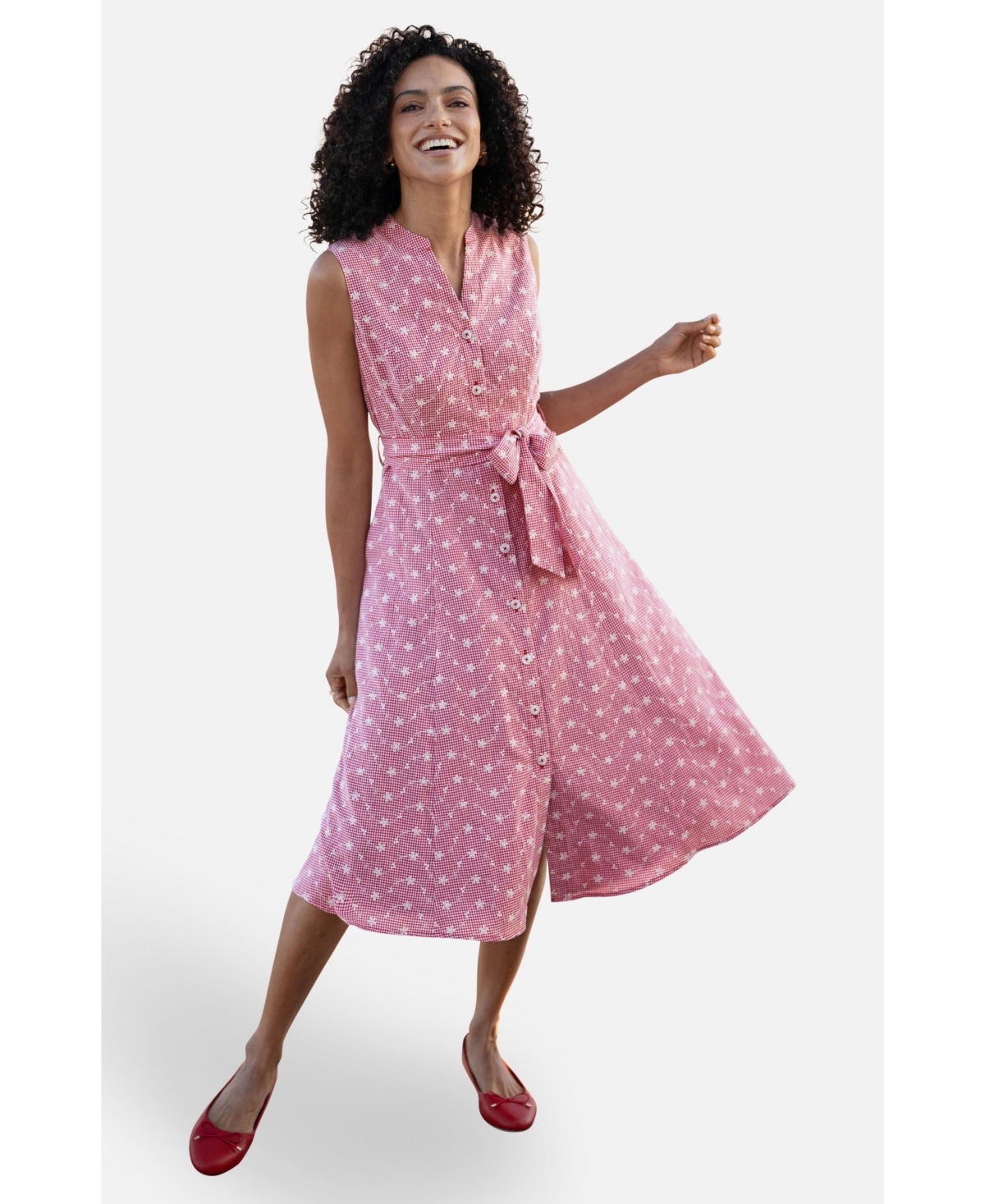 Click here for Yumi Womens Broderie Embroidered Shirt Dress - Red prices