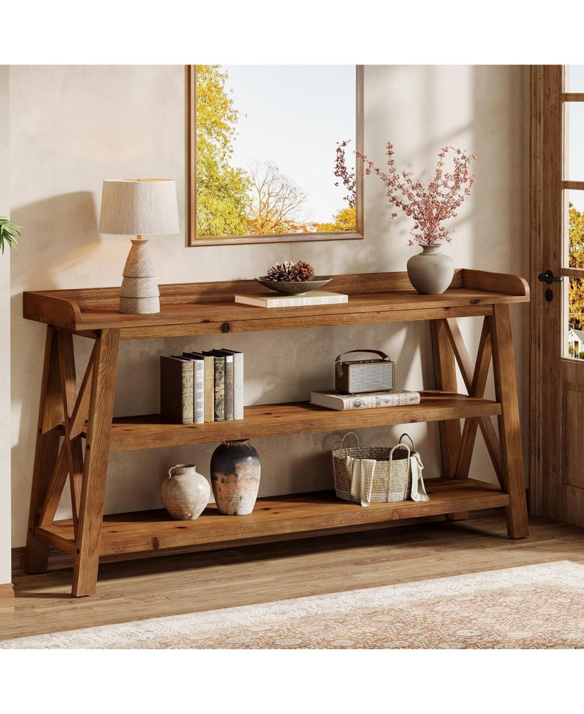 Click here for Tribesigns 3-Tier Solid Wood Console Table with X-... prices