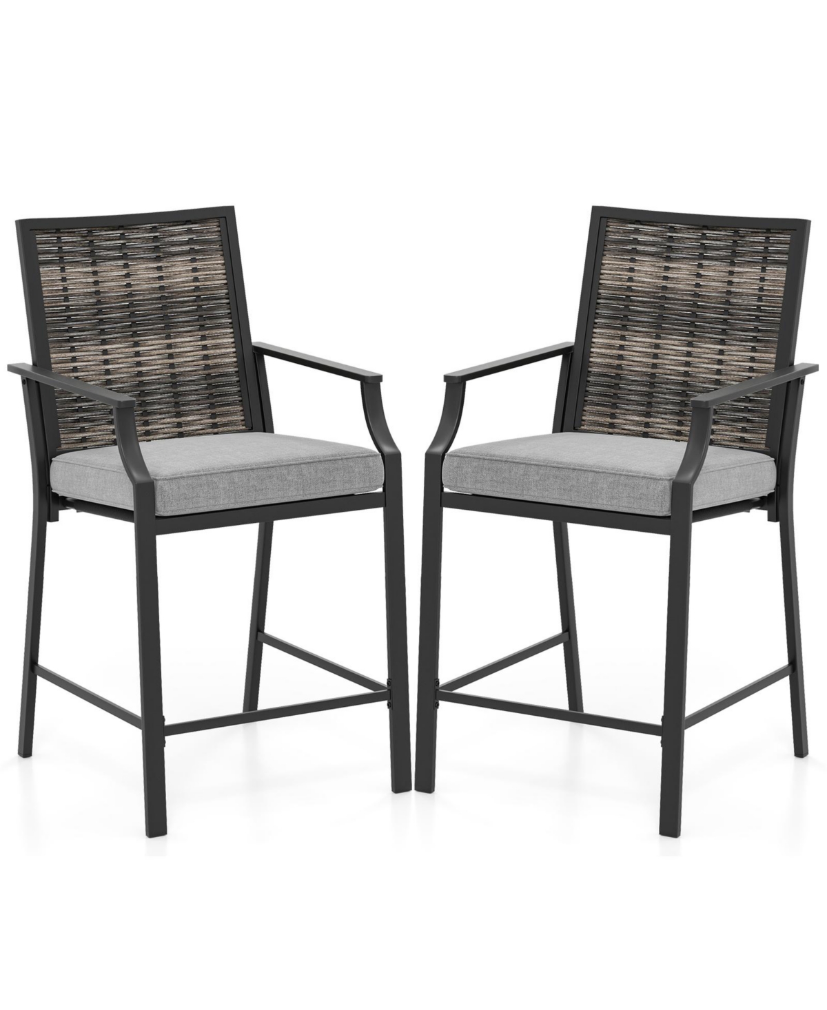Click here for Gymax Patio Bar Stools Set of 2 w/ Armrest Fabric... prices