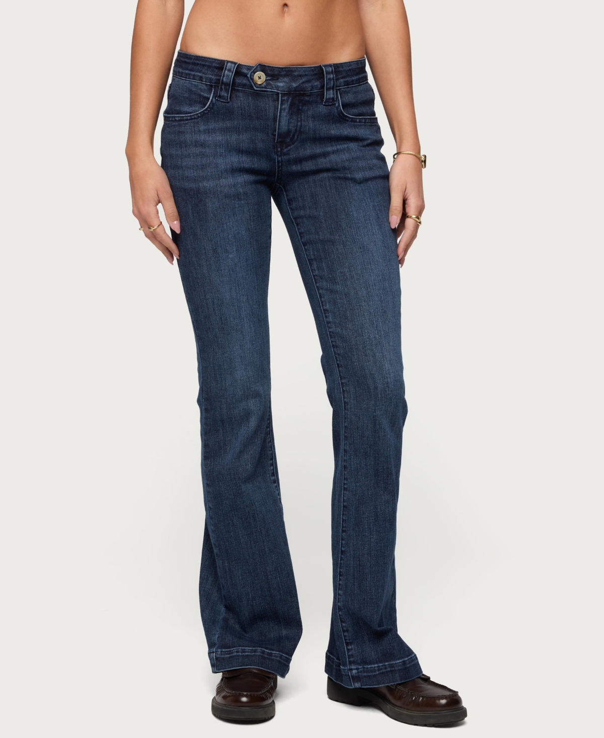 Click here for Edikted Womens Roccio Low Rise Bootcut Jeans - Blu... prices