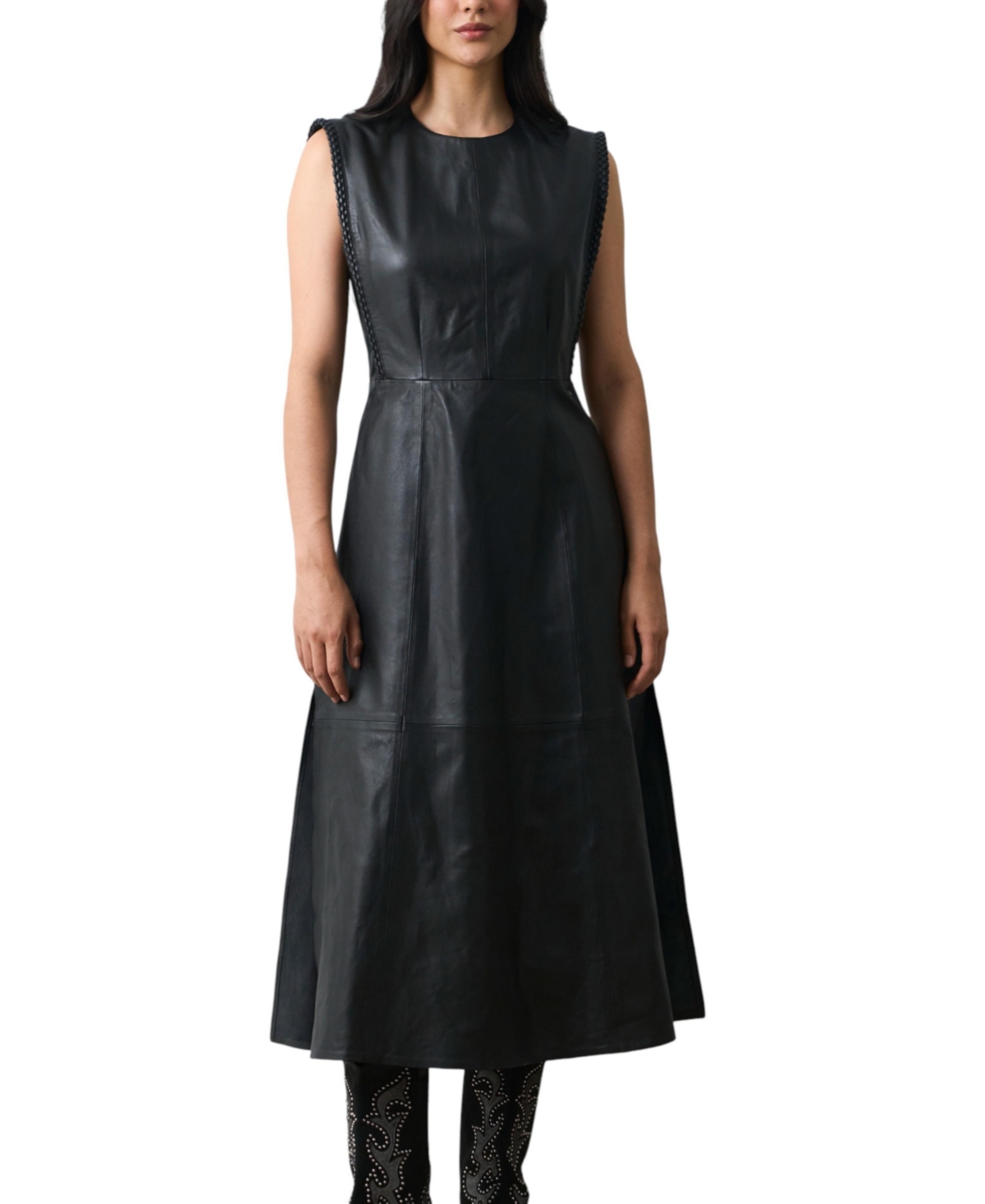Click here for Velez Womens Liora Semi Fitted Leather Dress - Bla... prices