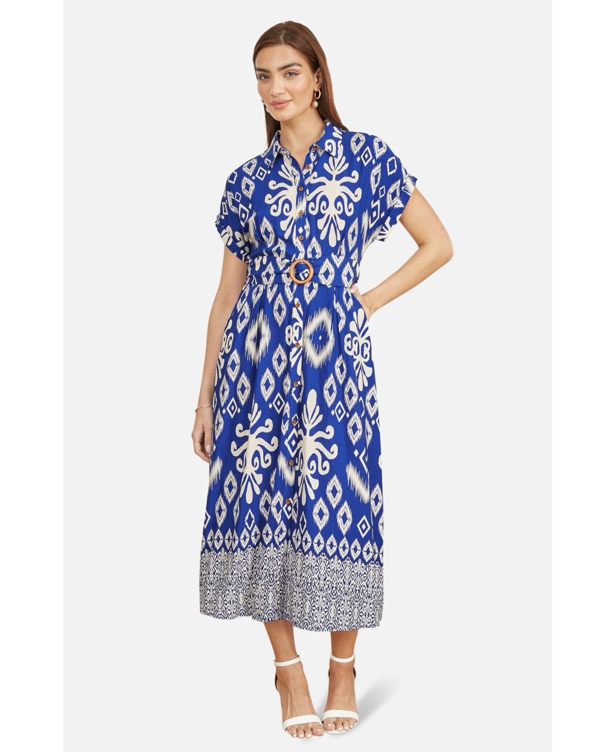 Click here for Yumi Womens Geo Print Relaxed Midi Shirt Dress - B... prices