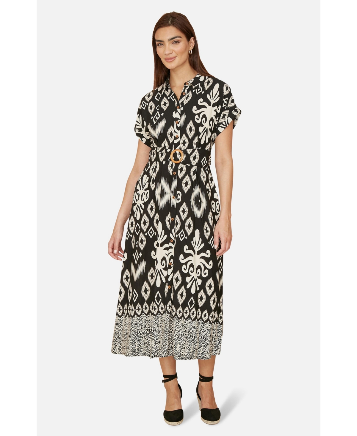 Click here for Yumi Womens Geo Print Relaxed Midi Shirt Dress - B... prices