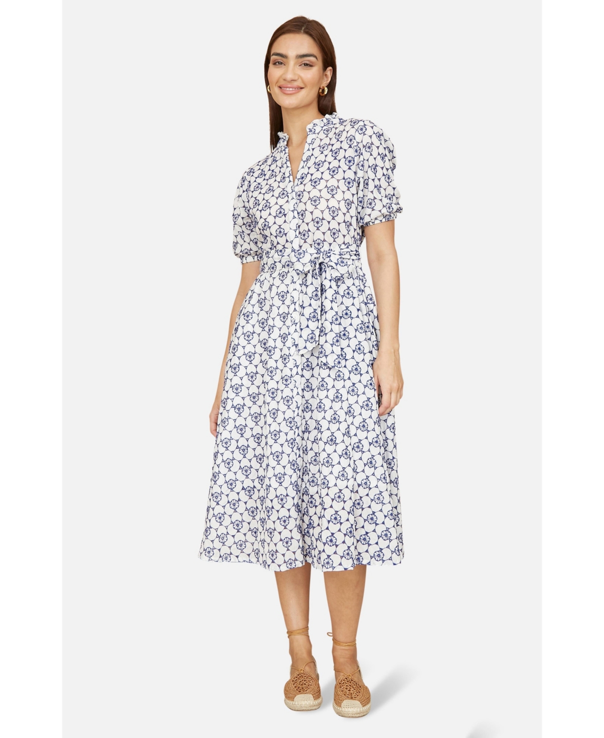 Click here for Yumi Womens Broderie Anglaise Midi Shirt Dress - W... prices