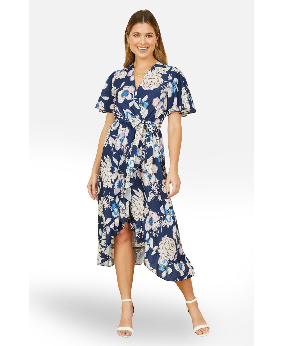 Click here for Yumi Womens Floral Midi Wrap Dress - Navy prices
