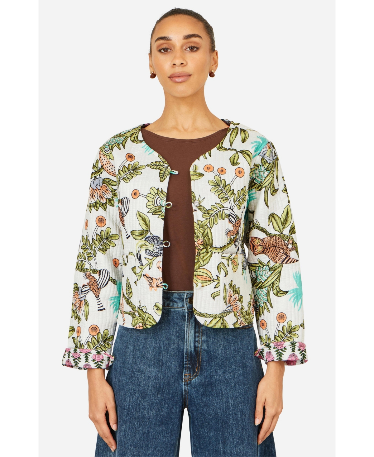 Click here for Yumi Womens Print Reversible Cotton Jacket - White prices