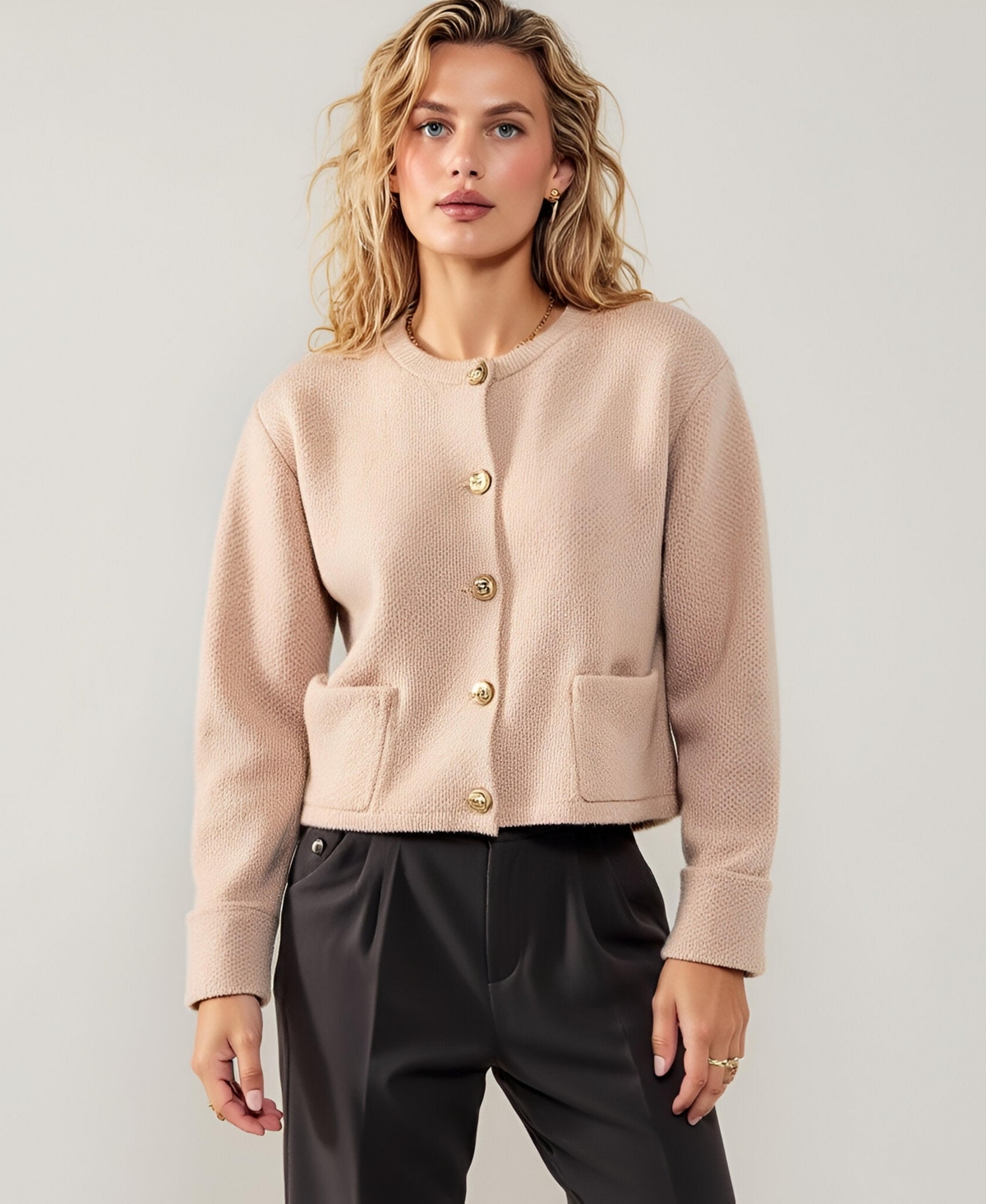 Click here for Modenaire Womens Crewneck Textured Knit Button-Fro... prices