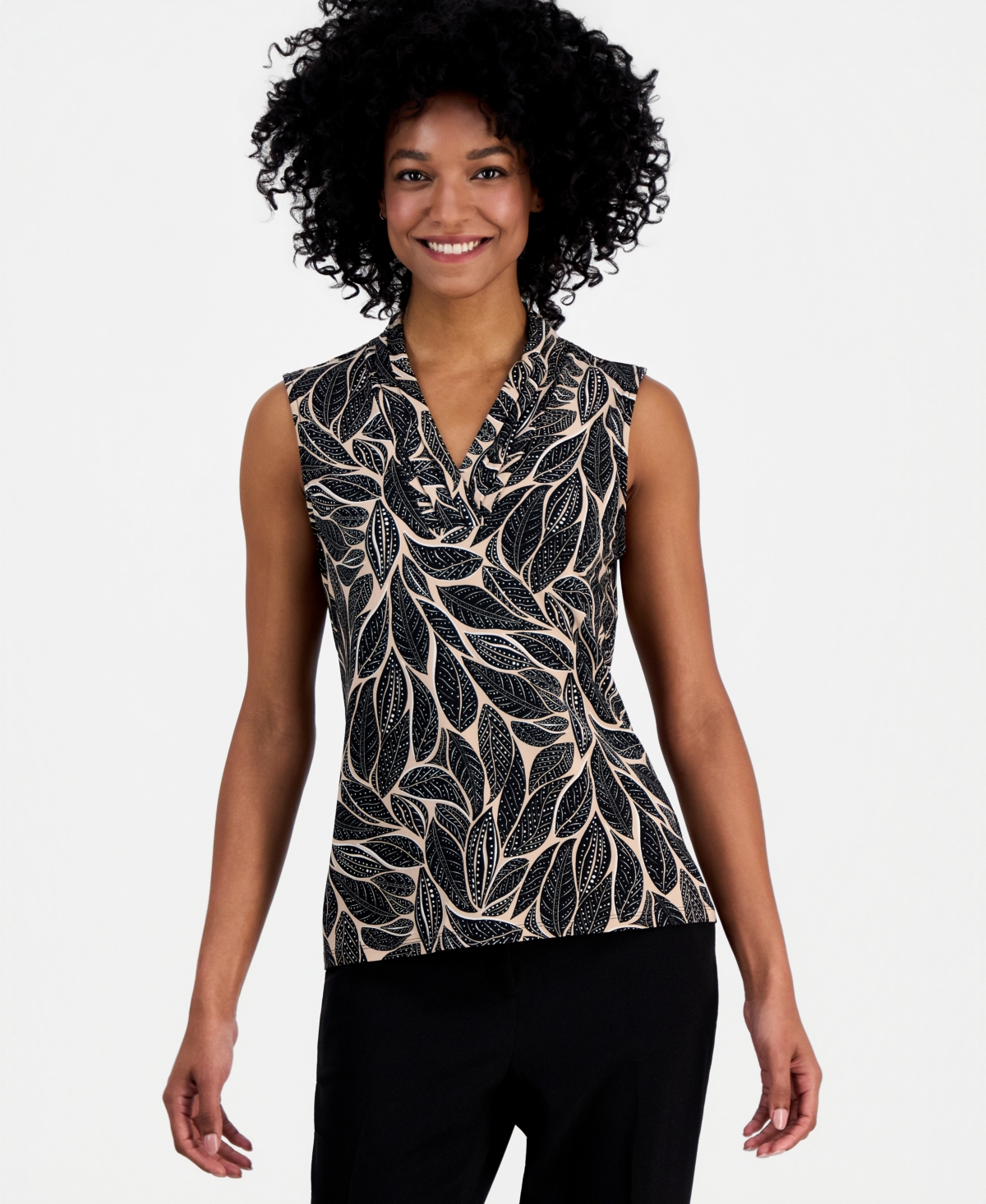 Click here for Anne Klein Womens Sleeveless Pleated V-Neck Shell... prices